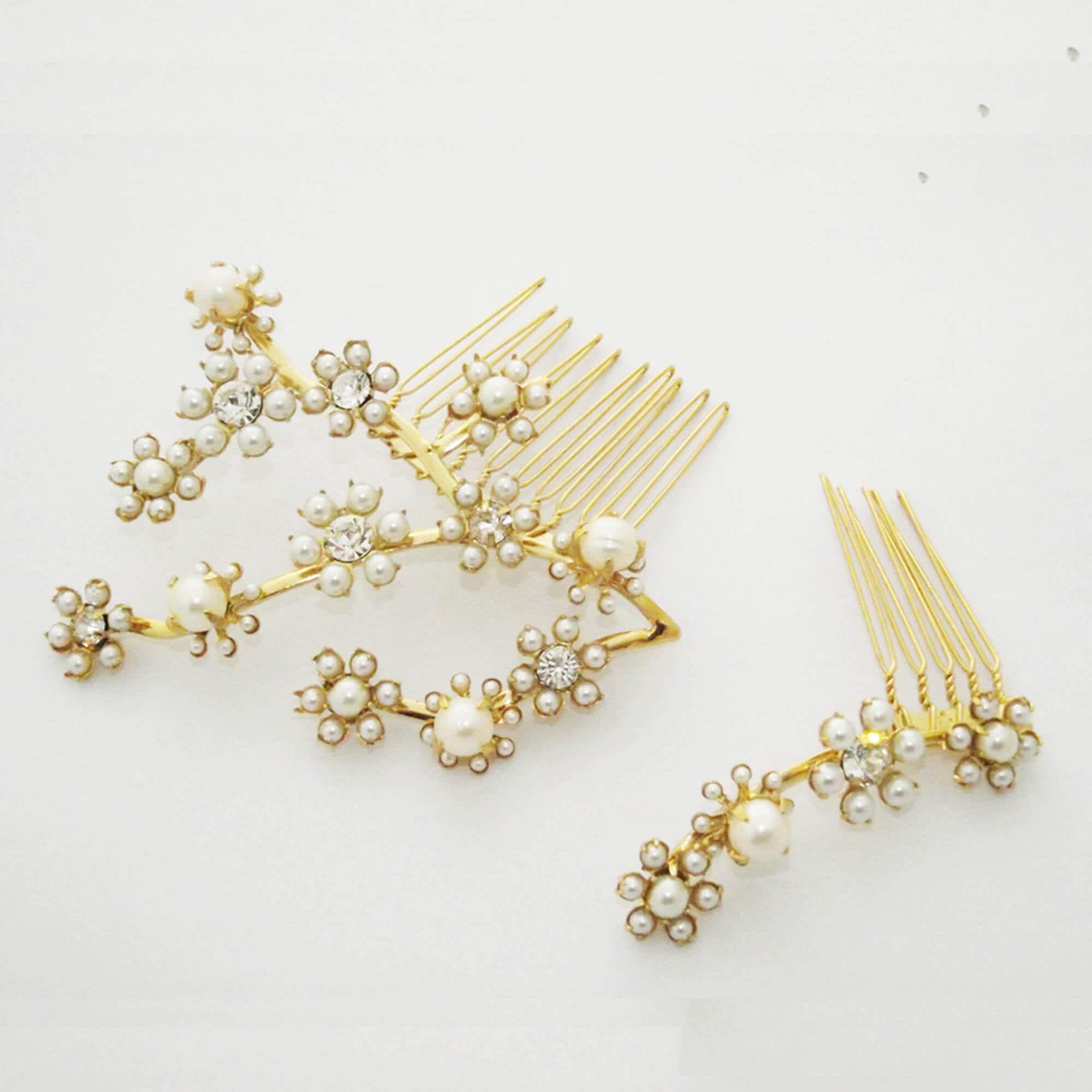 Bridal Pearl Hair Combs Set of 2 Boho wedding jewelry Gold | Etsy