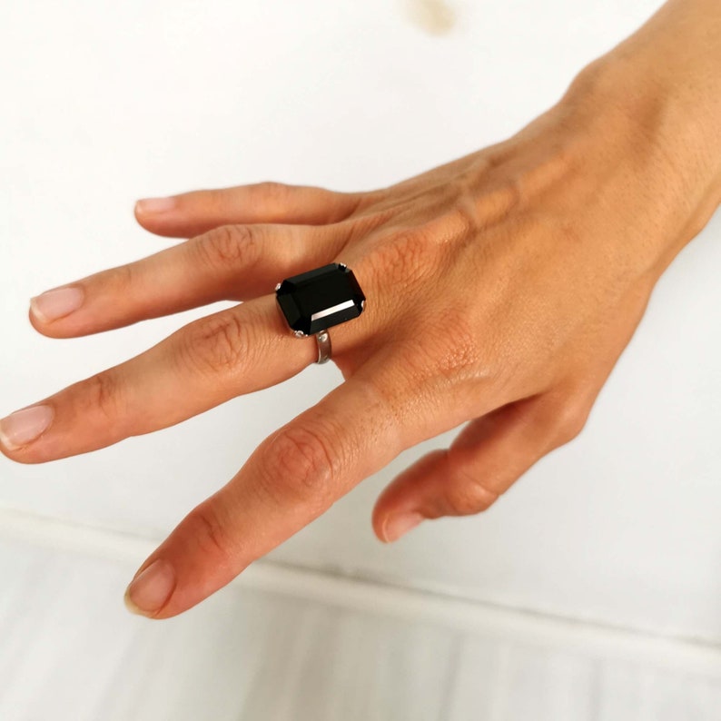 Emerald rectangle ring Octagon Emerald Green Ring Geometric | Etsy