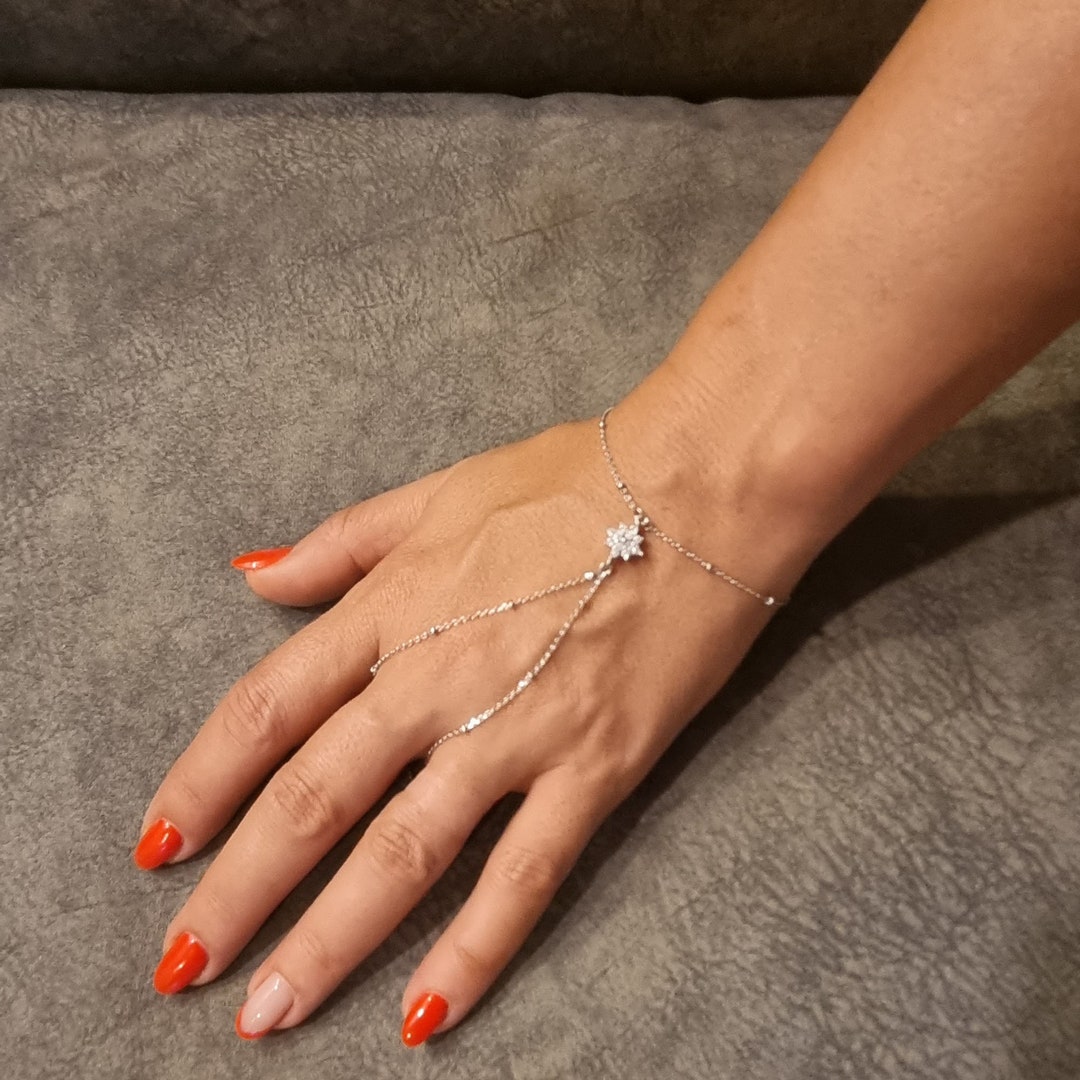 Ring Chain Bracelet, Dainty Hand Chain, Silver Ring Bracelet, Finger ...
