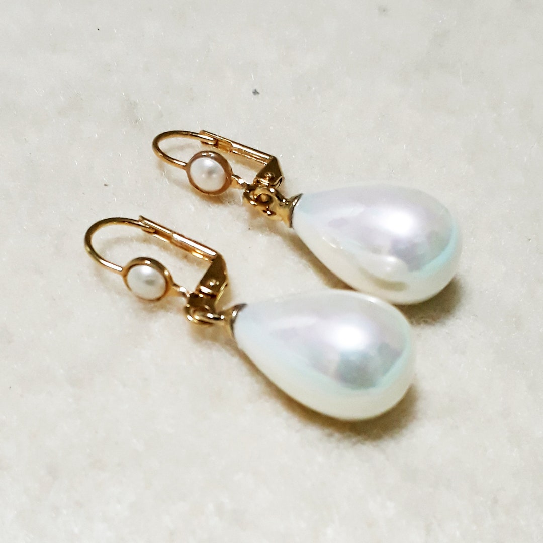 Gold Drop Pearl Earrings, Wedding Jewellery, Majorca Drop Pearl ...