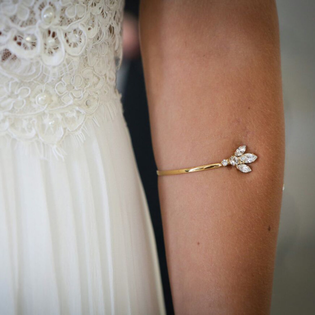 Arm Cuff Bracelet, Bridal Gold Bracelet, Crystal Gold Cuff, Gold Cuff ...