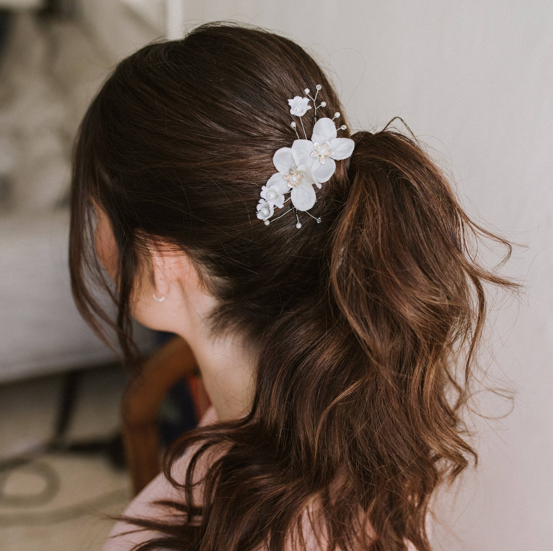 White Flower Hair Clip Wedding Hair Accessories Silver Silk - Etsy