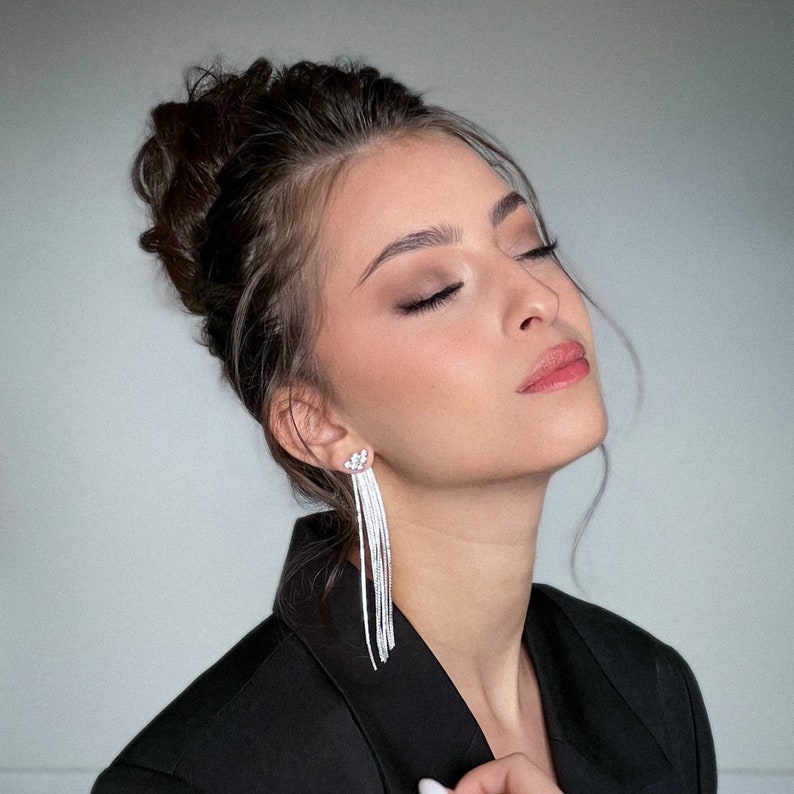 Party Earrings Long Chain Earrings Prom Earrings Holiday - Etsy