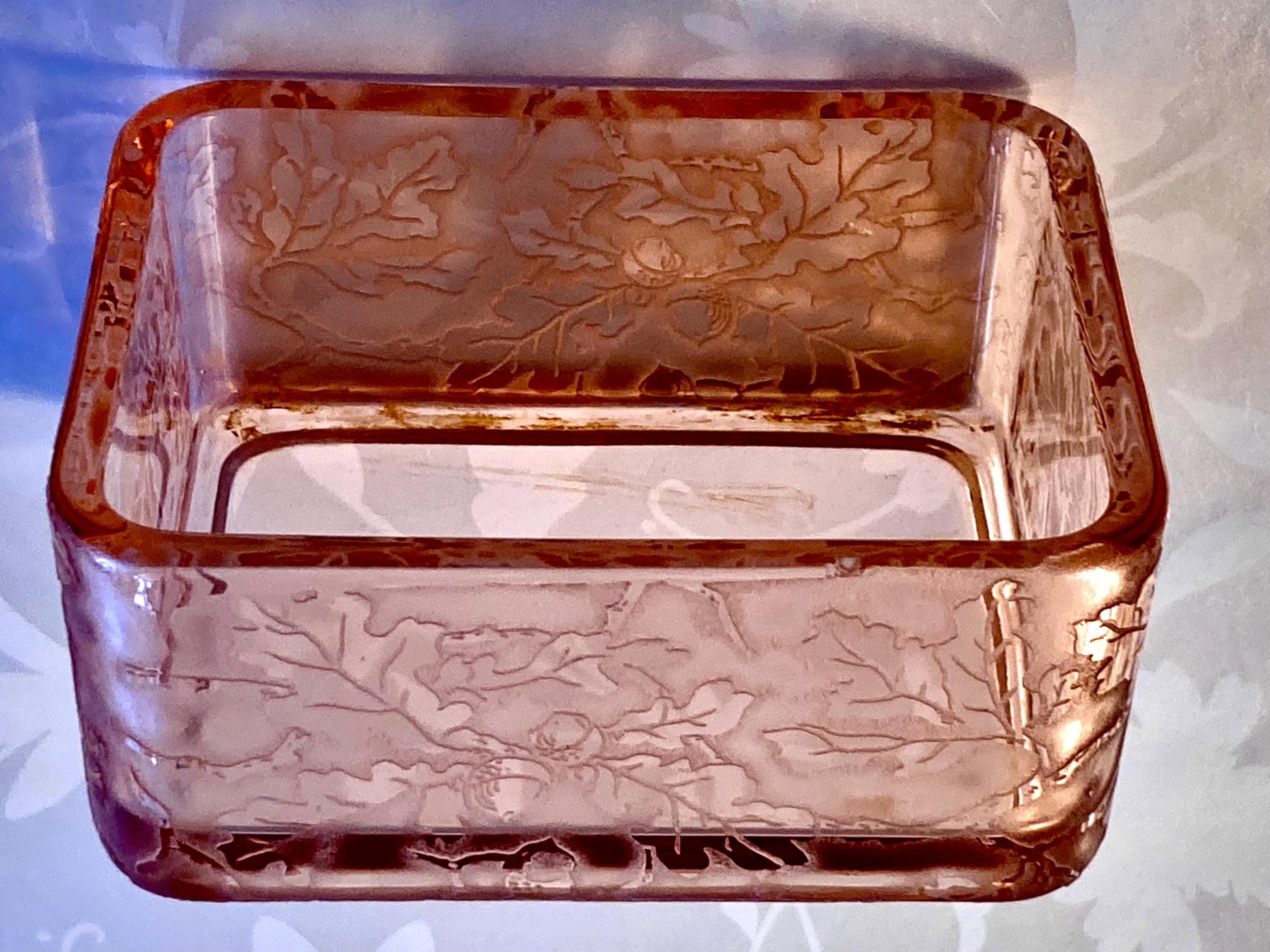 A Little Pink Etched Glass Box Antique - Etsy