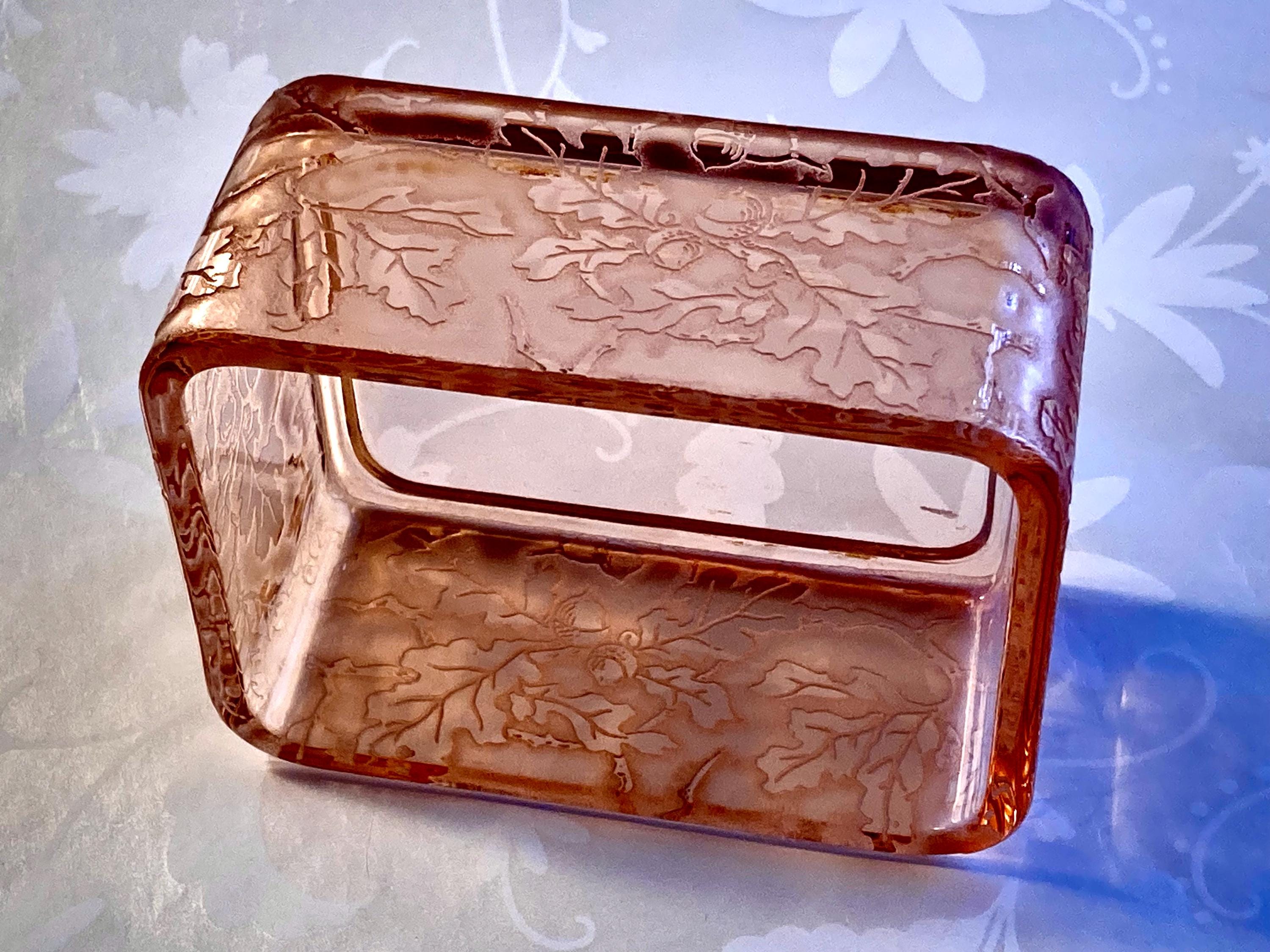 A Little Pink Etched Glass Box Antique - Etsy
