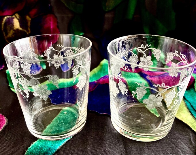 Delicate Pair of Vintage Etched Aperitif or Cordial Glasses - Etsy