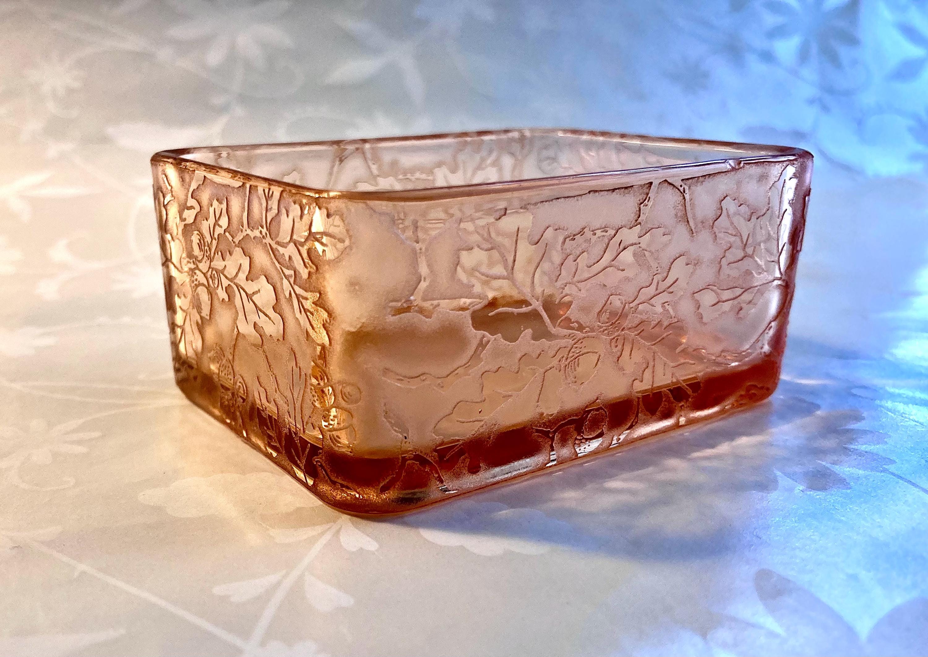 A Little Pink Etched Glass Box Antique - Etsy