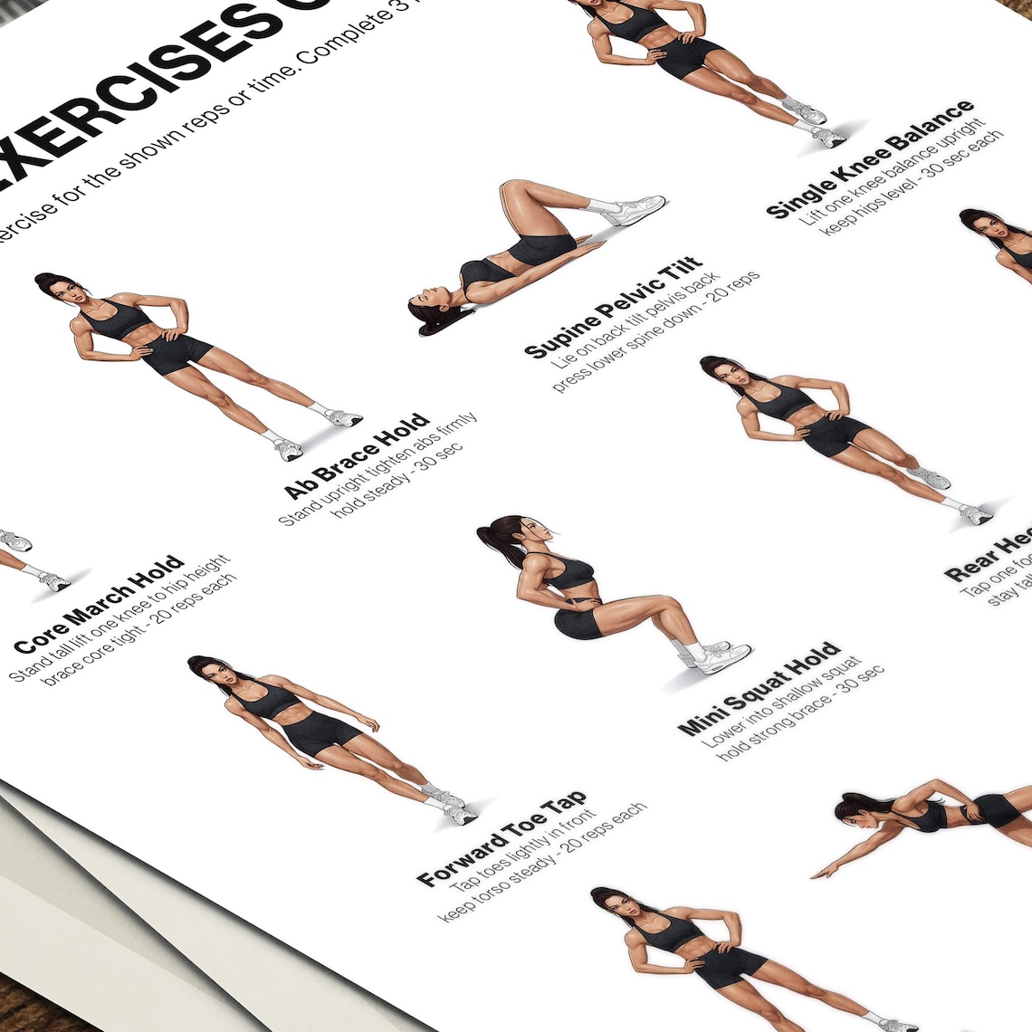 Deep Core Exercises Printable Poster for No Equipment Home Workout Pdf ...