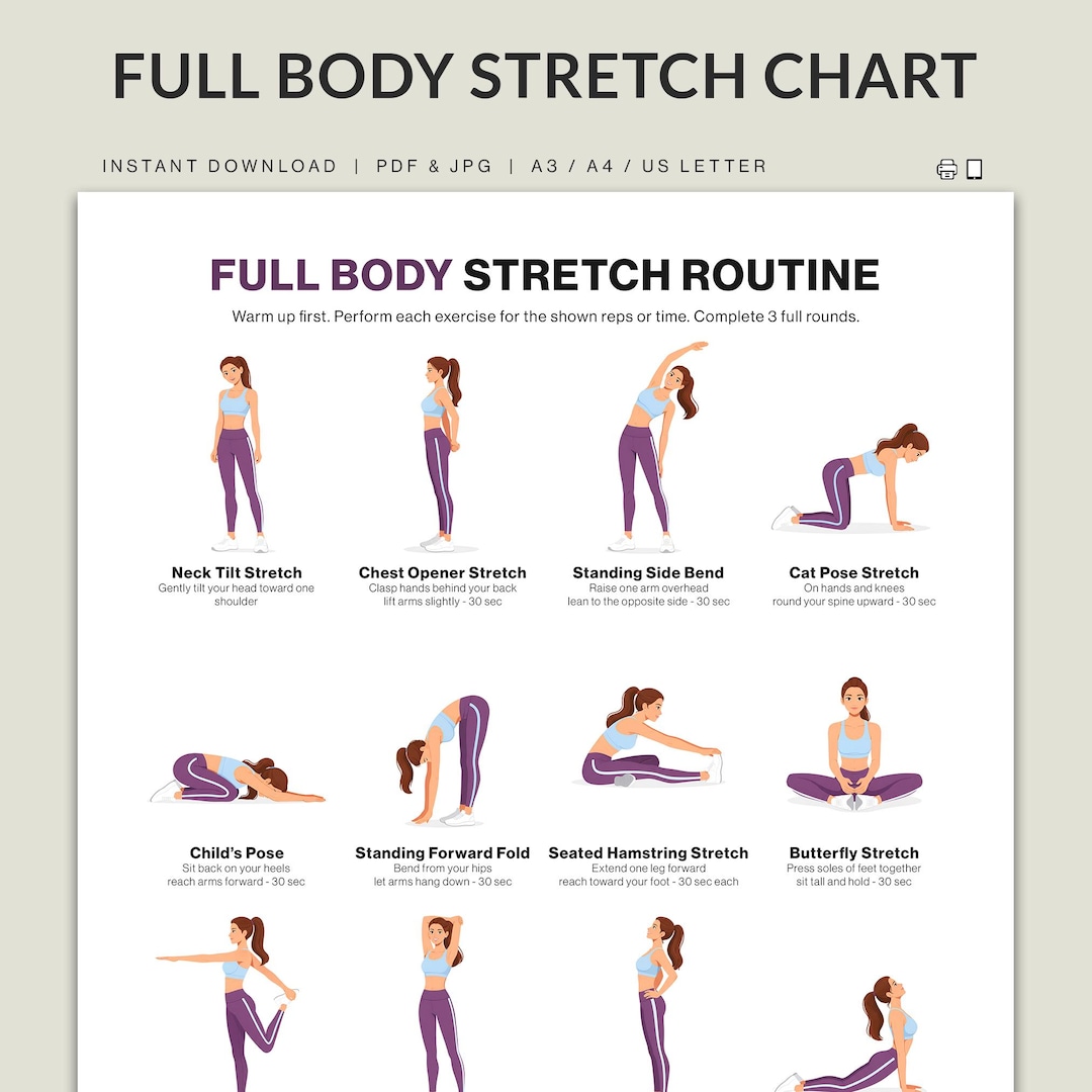 Full Body Stretch Printable Poster for Beginners Daily Flexibility ...