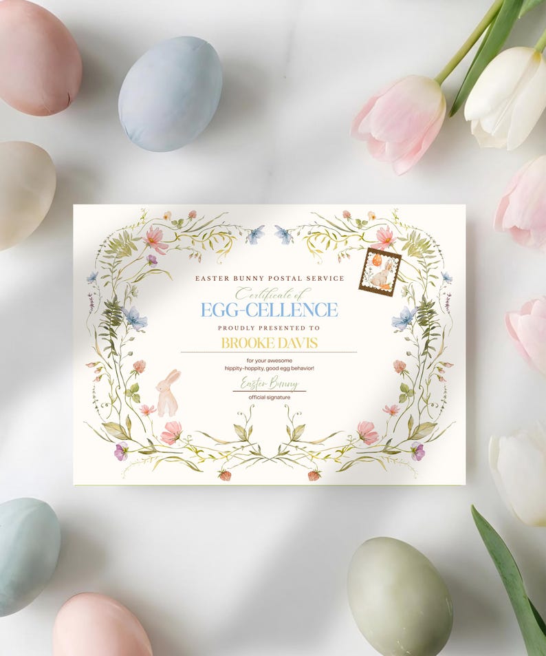 Easter Certificate Egg-cellence Award, Kids Bunny Reward (digital ...