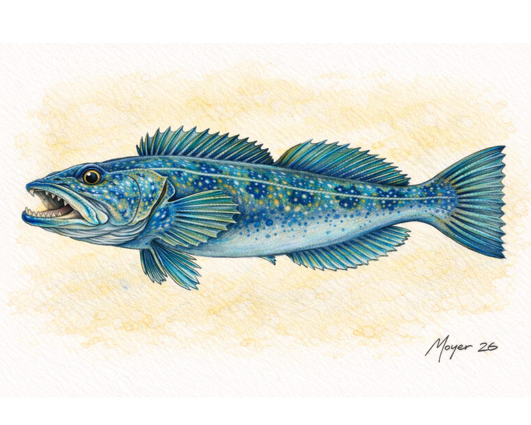Pacific Predator – Blue Lingcod Fish Printable 8x10 | Coastal Fishing ...