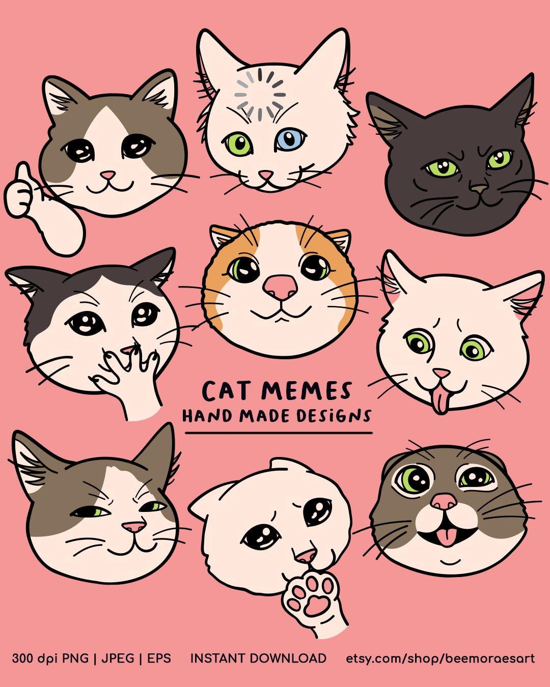 Cat Meme Clipart - Funny Cat Clipart - Cat Illustration - Cute Cat ...