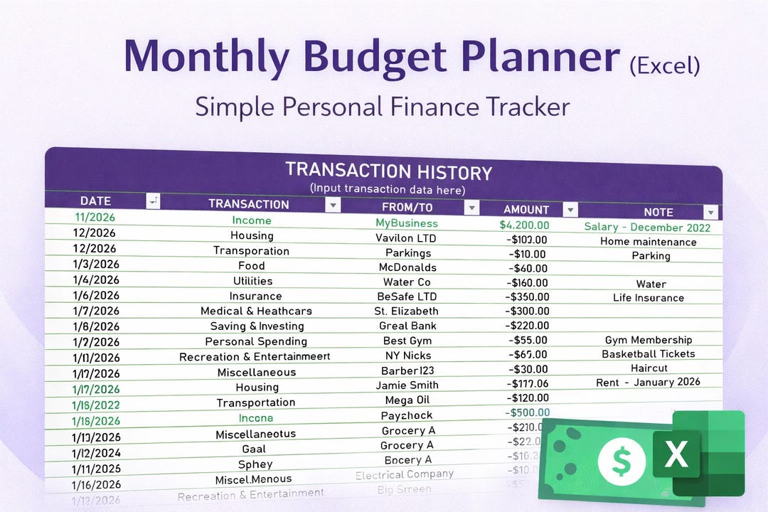 Monthly Budget Planner Excel Template | Simple Expense Tracker ...