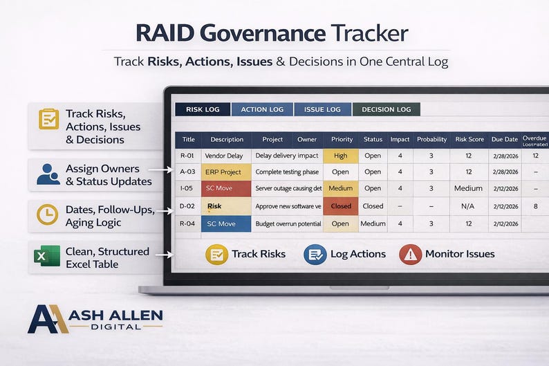 RAID Log Excel Template | Project Governance & Action Tracker - Etsy UK