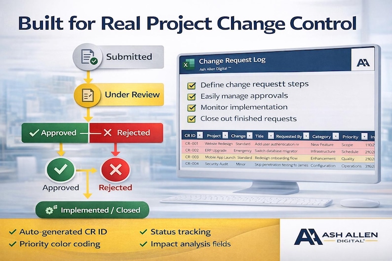 Change Request Log Excel Template | Change Control Tracker, Approval ...
