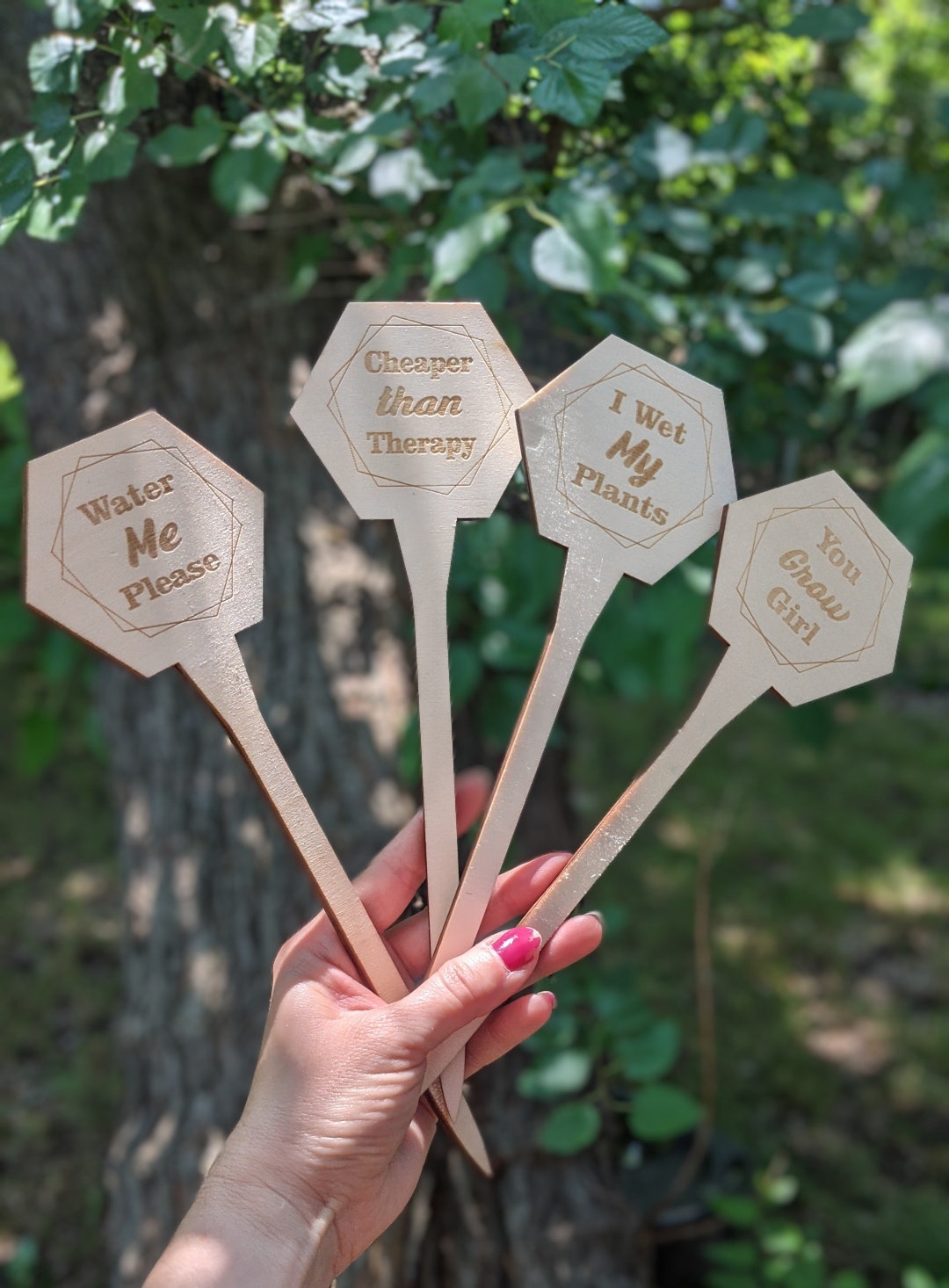 Funny Plant Pun Markers, Engraved Wood Plant Stakes, Funny Plant Signs ...