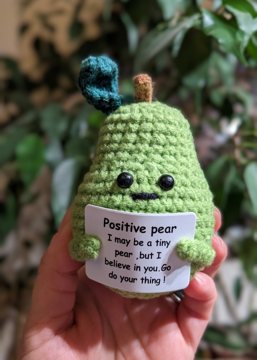 Crochet Pear Plush With Motivational Message | Handmade Fruit Plushie ...
