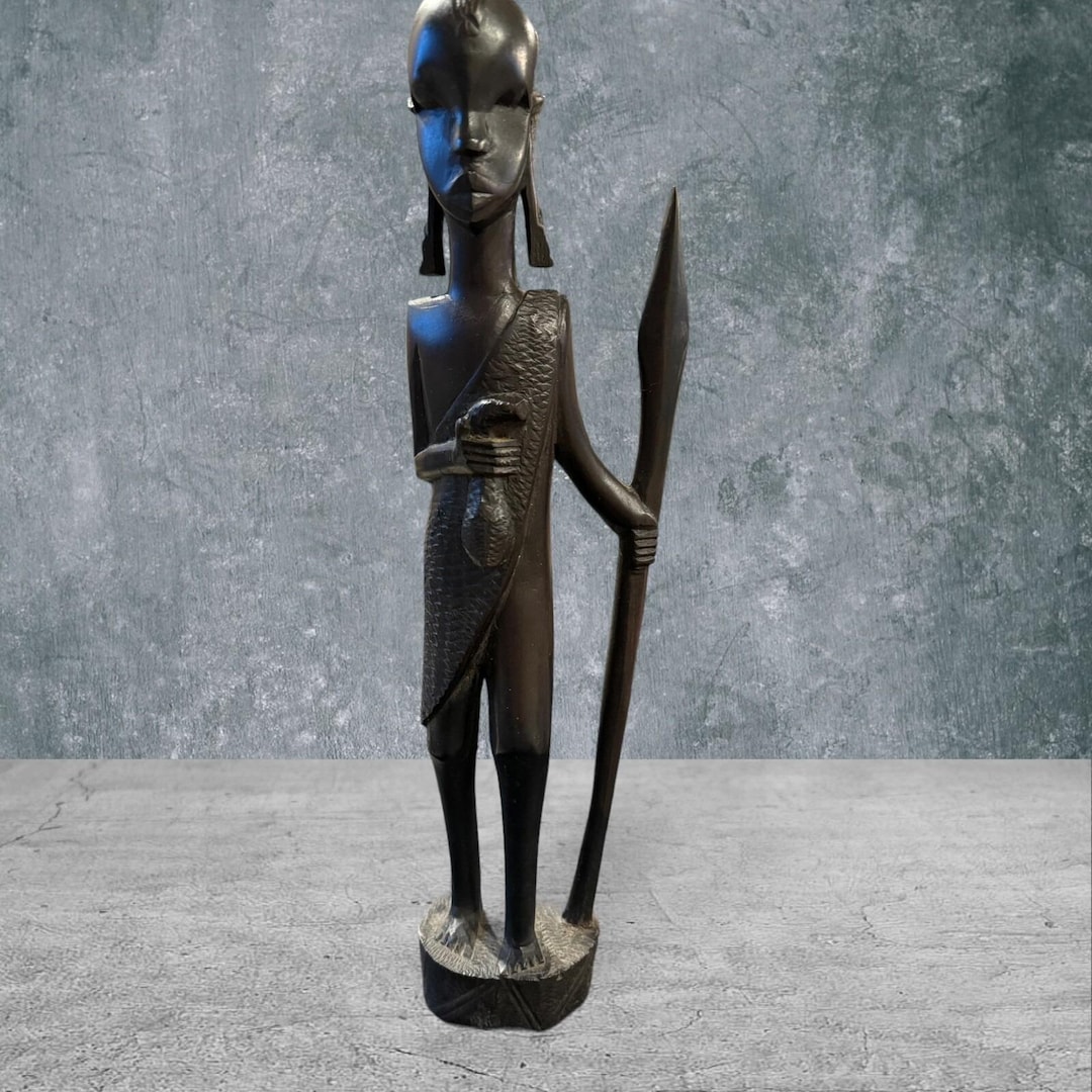 Vintage African Ironwood Ebony Hand Carved Warrior Statue. Made in ...