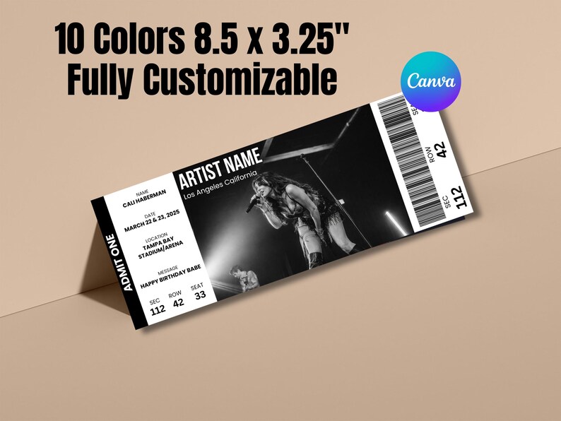 Editable Concert Ticket Template, DIY Surprise Gift (digital Download ...
