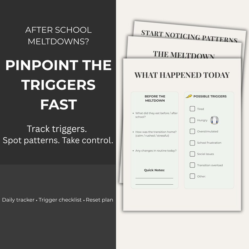 After School Meltdown Tracker Printable | Behavior & Trigger Tracker ...