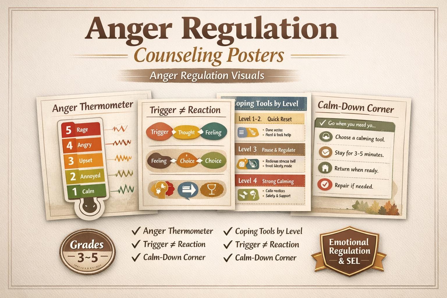 SEL Anger Regulation Posters for Classroom | Behavior Support Visuals ...
