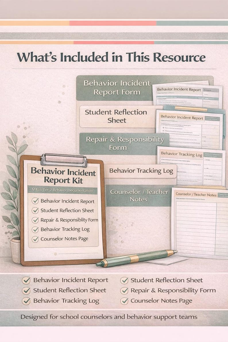 Behavior Incident Report Kit for School Counselors | Student Reflection ...