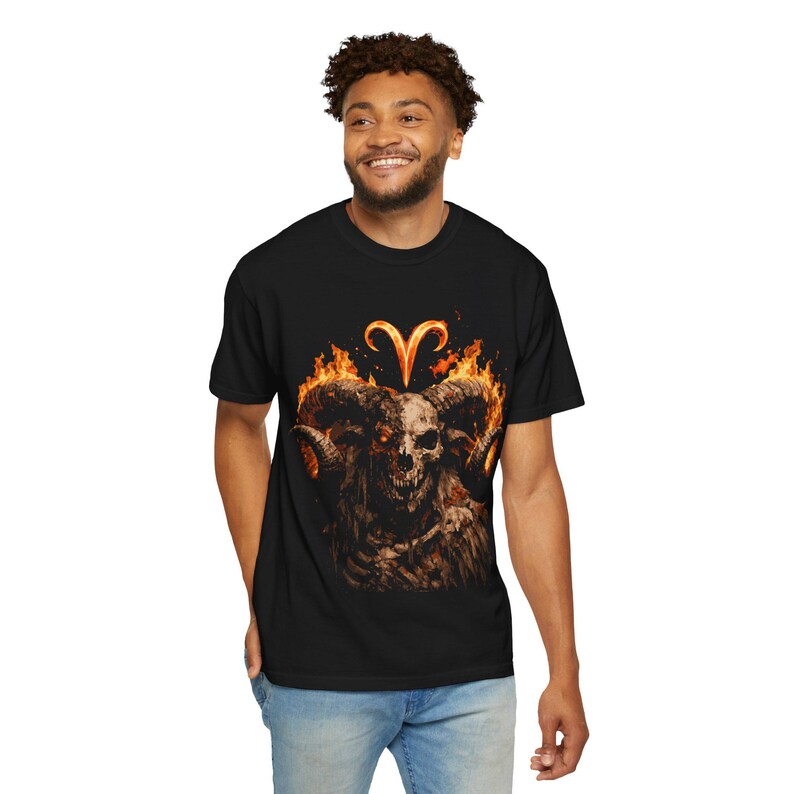 Flaming Ram Skull Aries T-shirt | Fire Zodiac Graphic Tee - Etsy