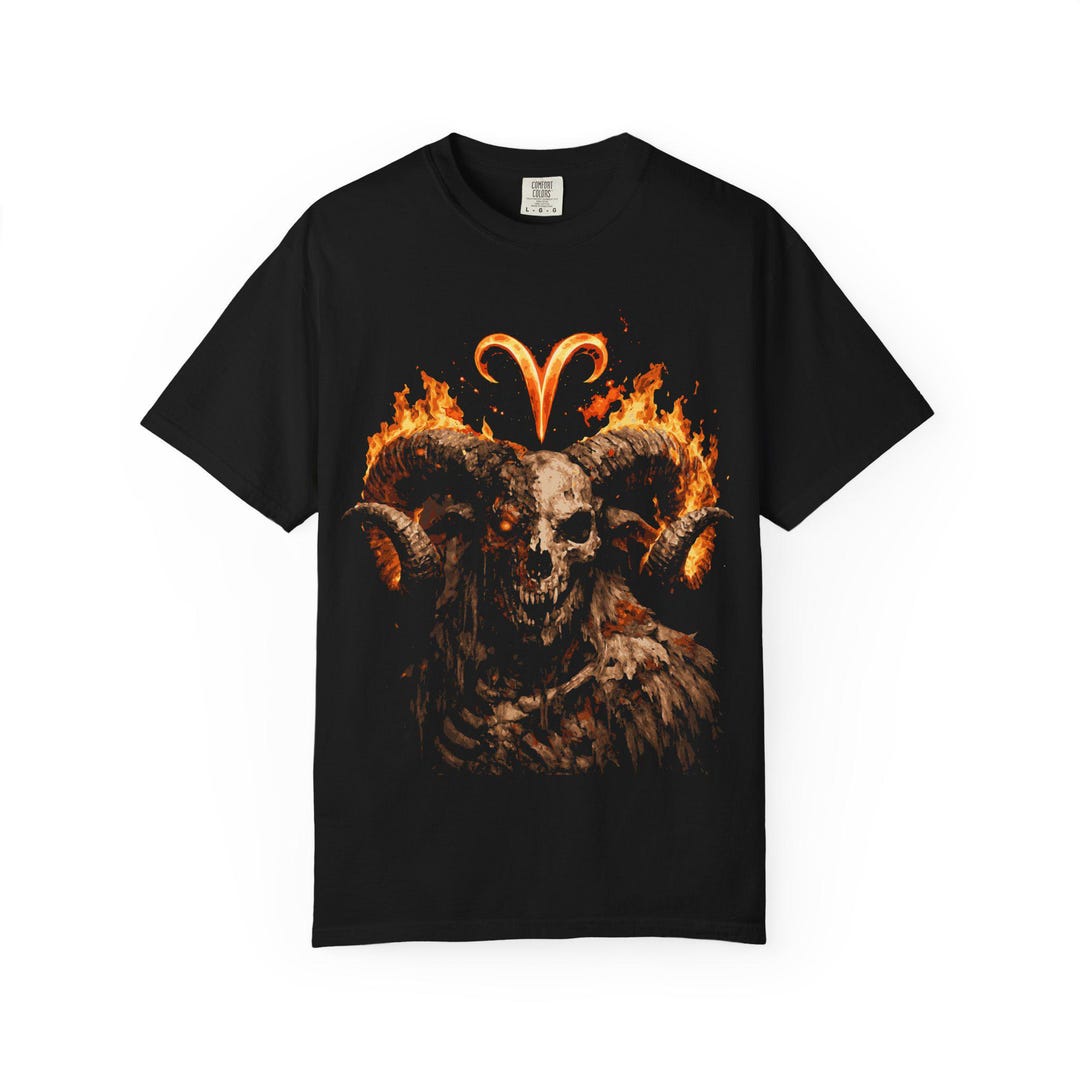 Flaming Ram Skull Aries T-shirt | Fire Zodiac Graphic Tee - Etsy