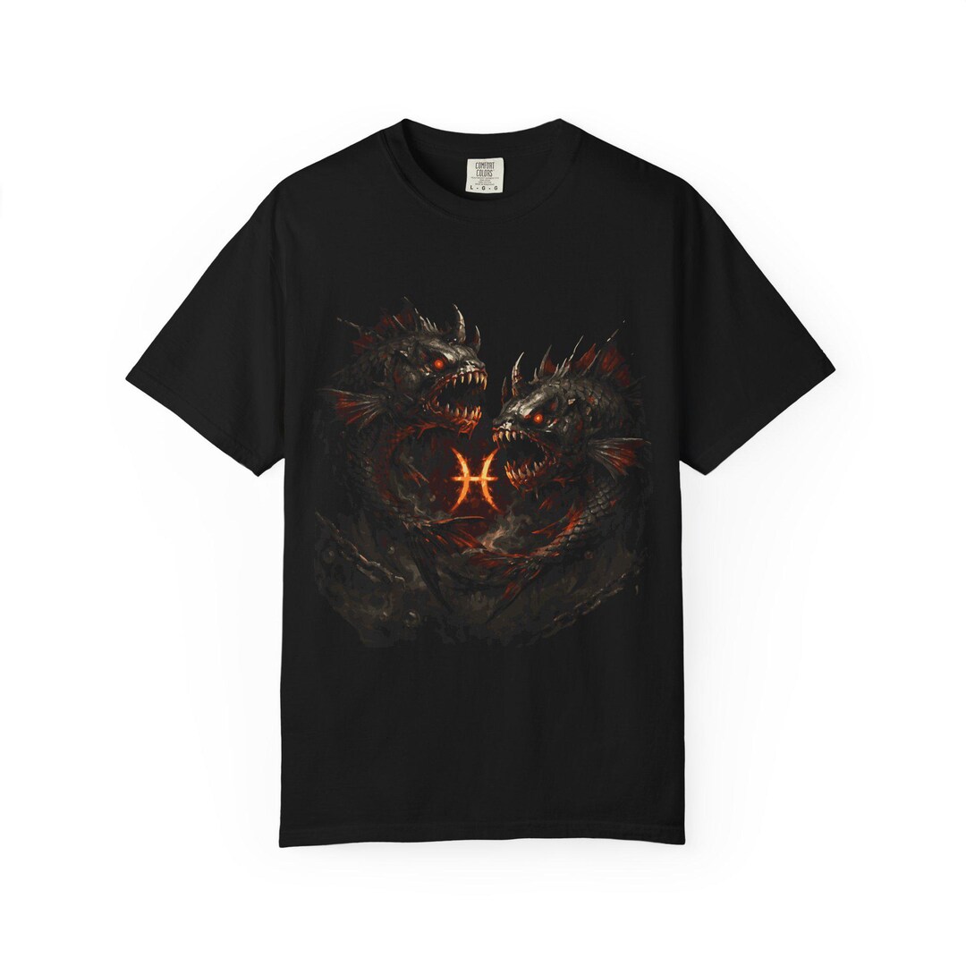 Two-headed Fish Pisces Illustration T-shirt | Dark Aquatic Zodiac - Etsy