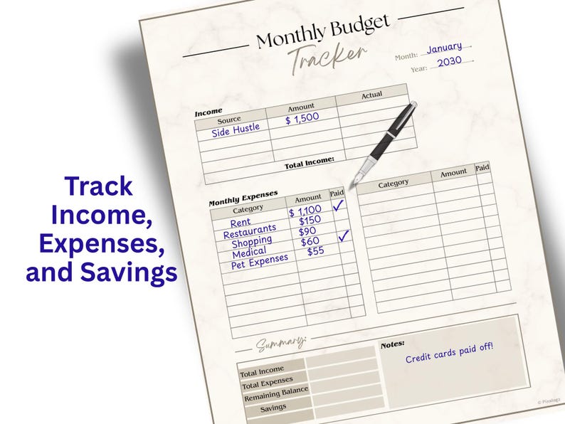 Minimal Monthly Budget Tracker Printable | One Page Budget Planner ...