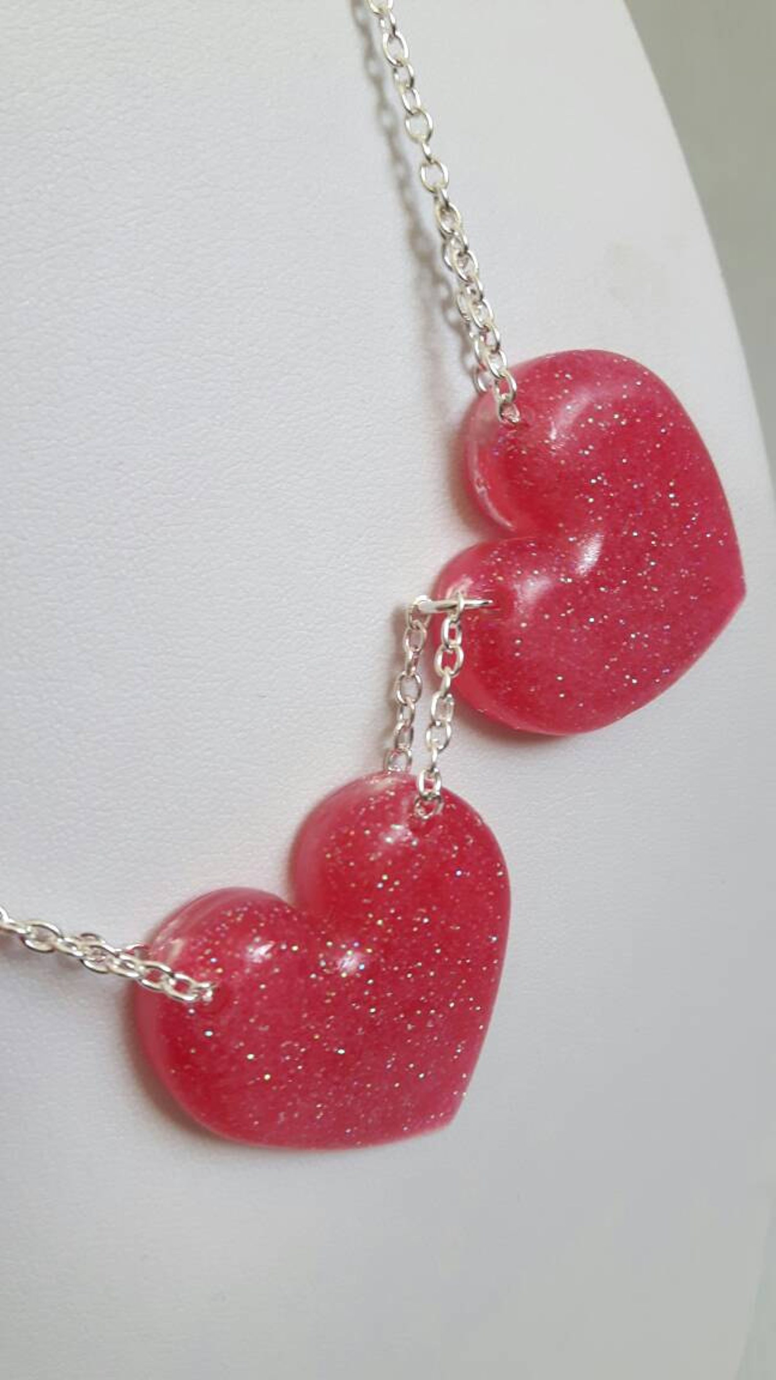 Pink Heart Necklace Pink Resin Necklace Love Necklace - Etsy