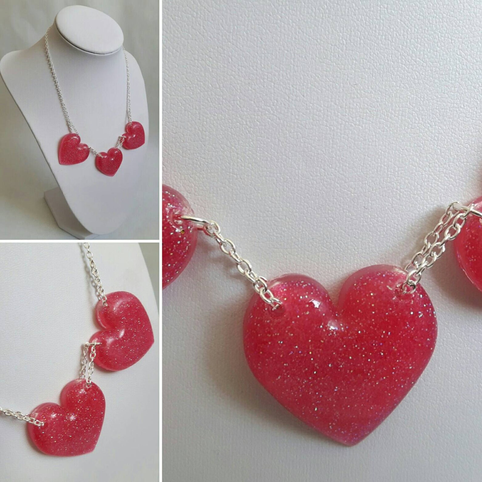 Pink Heart Necklace Pink Resin Necklace Love Necklace - Etsy