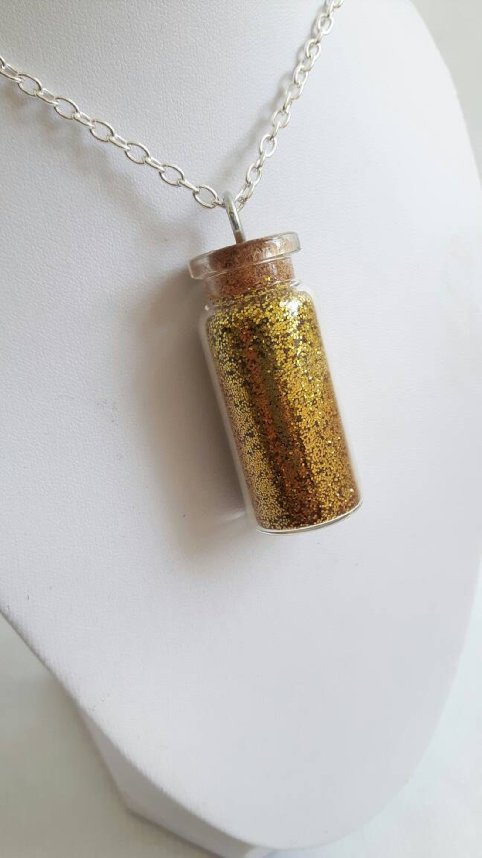 Jar of Gold Glitter Necklace - Mini Jar Necklace, Mini Jar Pendant ...