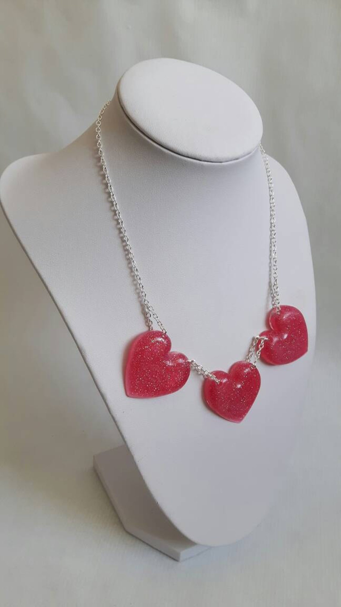 Pink Heart Necklace Pink Resin Necklace Love Necklace - Etsy