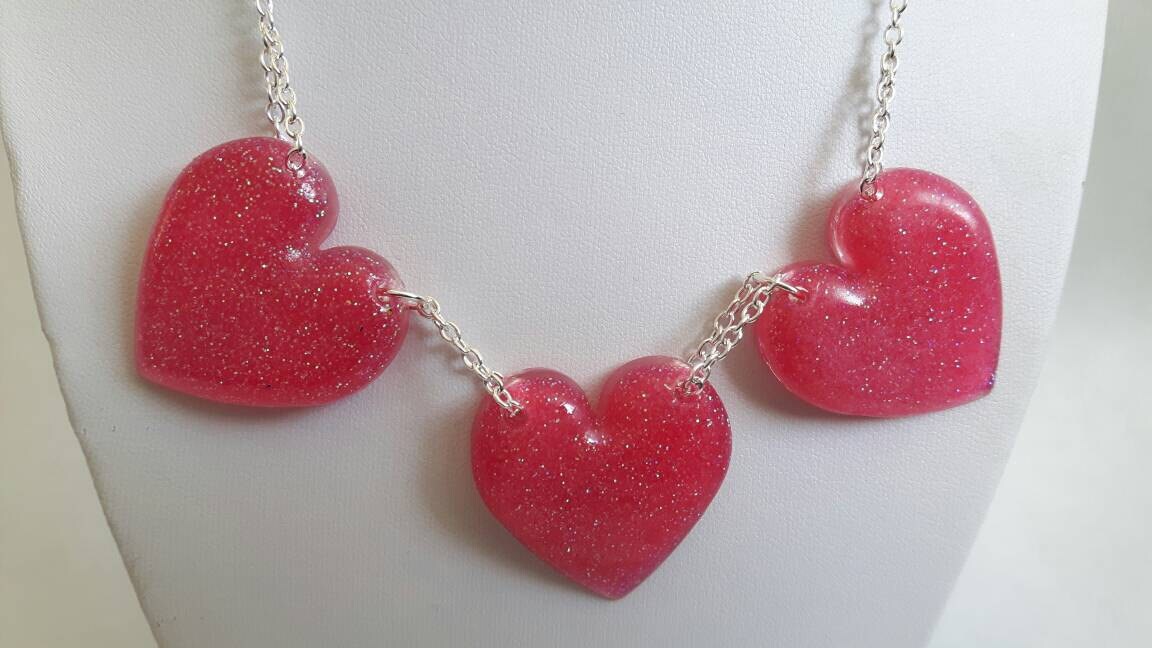 Pink Heart Necklace - Pink Resin Necklace, Love Necklace, Heart ...