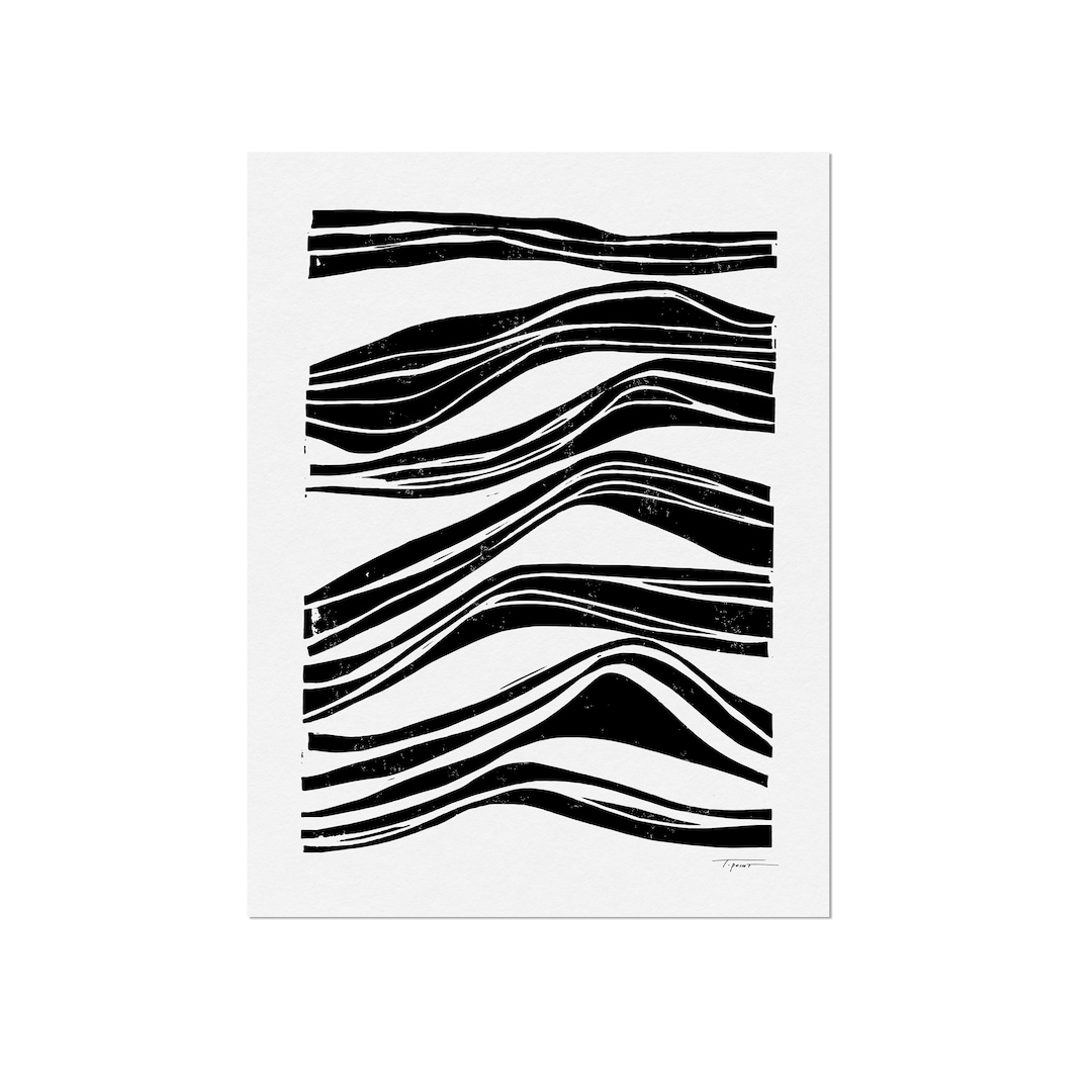 Abstract Waves, Linocut Block Print, Art Print, Modern Art, Geometric ...