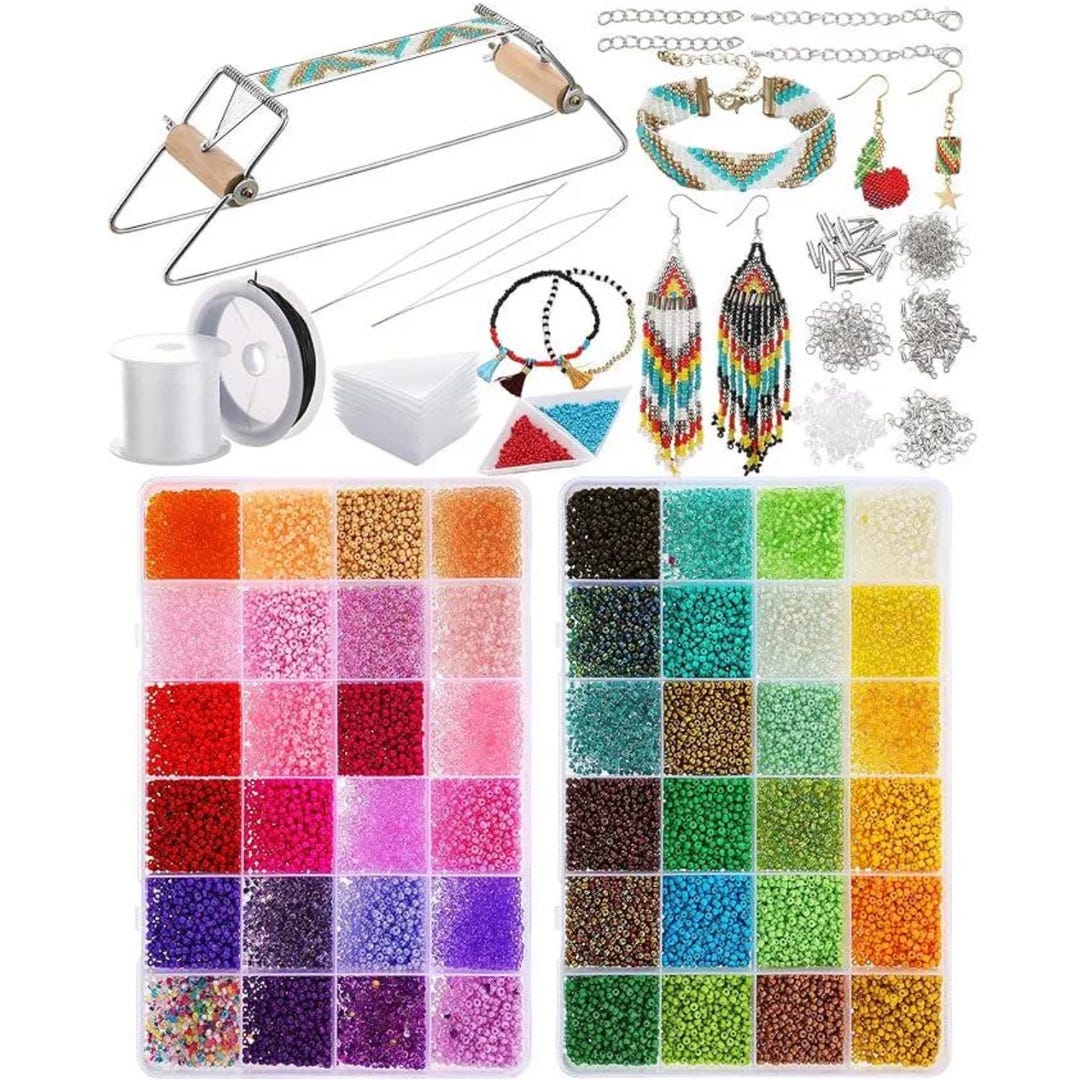 Bead Loom Kit 24000 Pcs With 48 Color Glass Seed Beads for DIY Jewelry ...