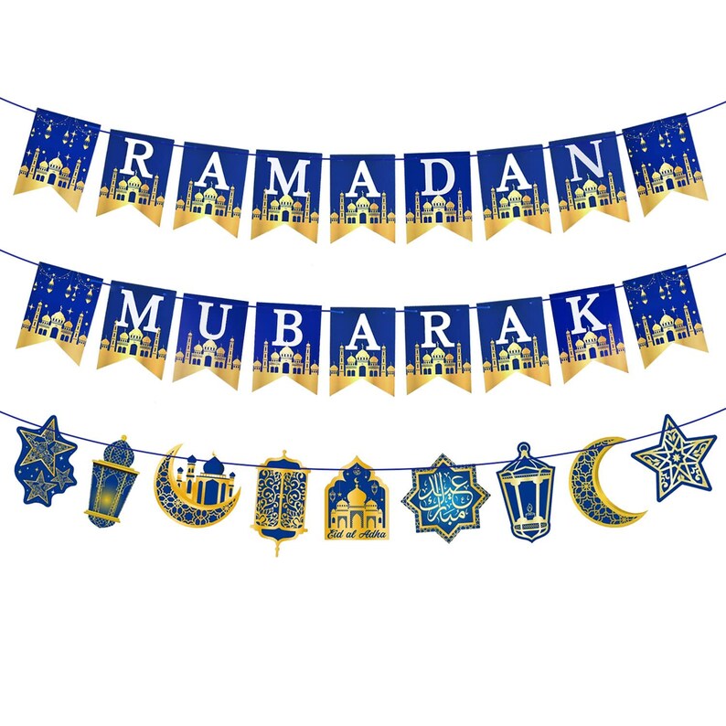 3PCS Ramadan Mubarak Bunting Banner Moon Star Lanterns Islamic Party ...