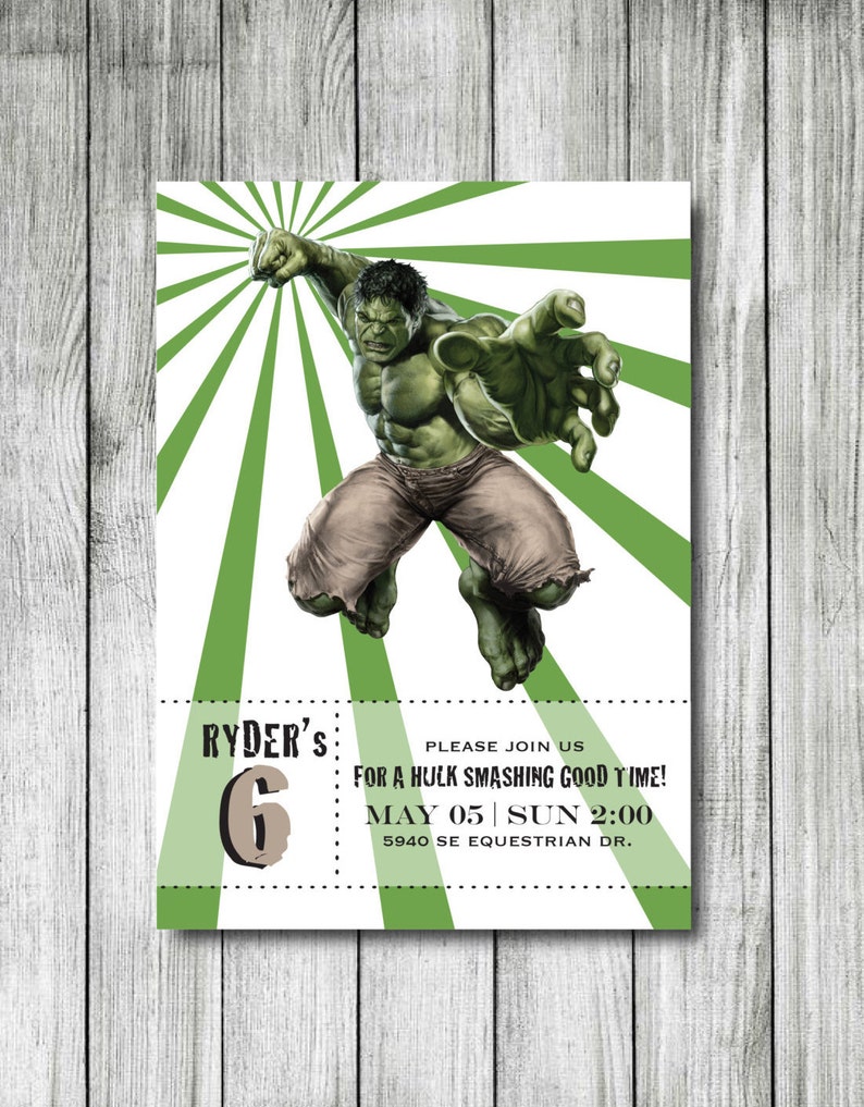 Hulk Birthday Invitation - Hulk Superhero Invitation - Incredible Hulk ...