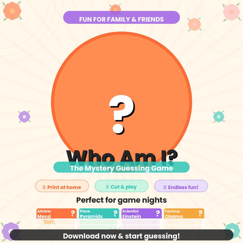 Who Am I Guessing Game Printable | Fun Family Game Night Activity ...