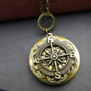 True North Vintage Compass Locket Brass Bronze Wedding Gift Bridesmaids ...