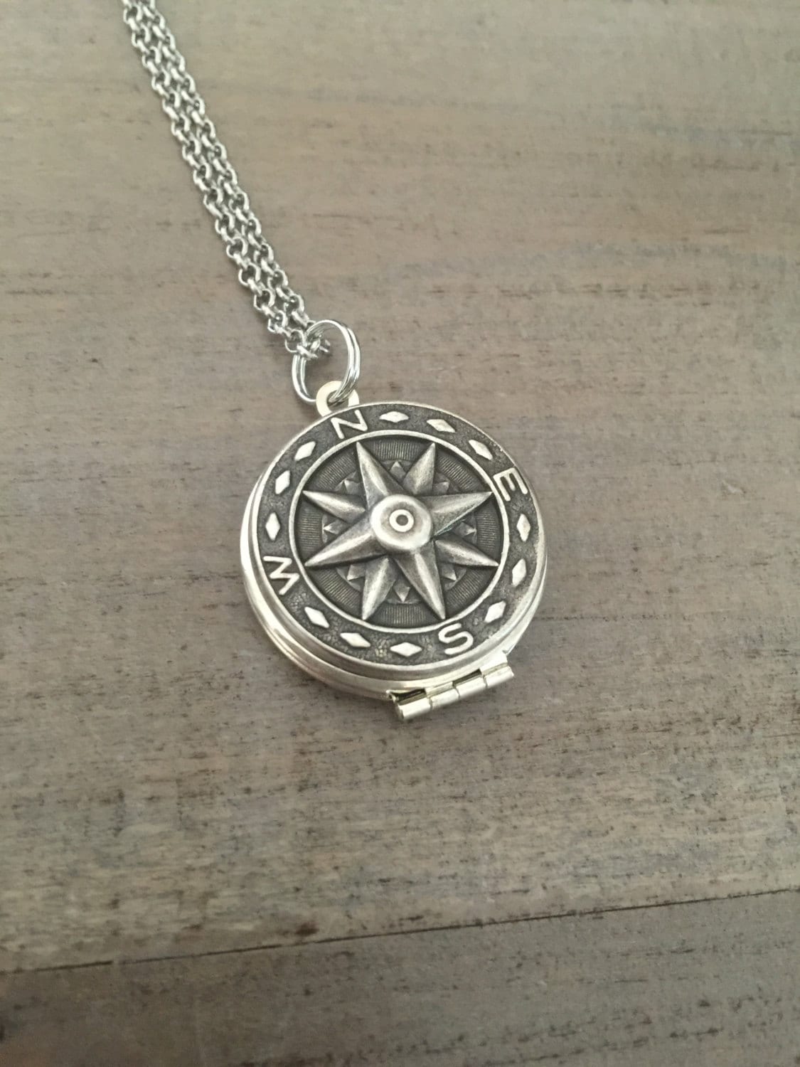 Silver Compass Locket Necklace Adventure Wanderlust - Etsy