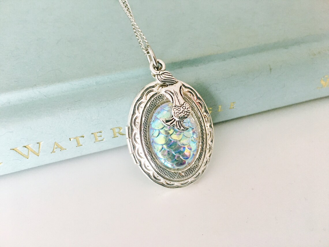 Silver Mermaid Locket Mermaid Necklace Rainbow AB Locket - Etsy
