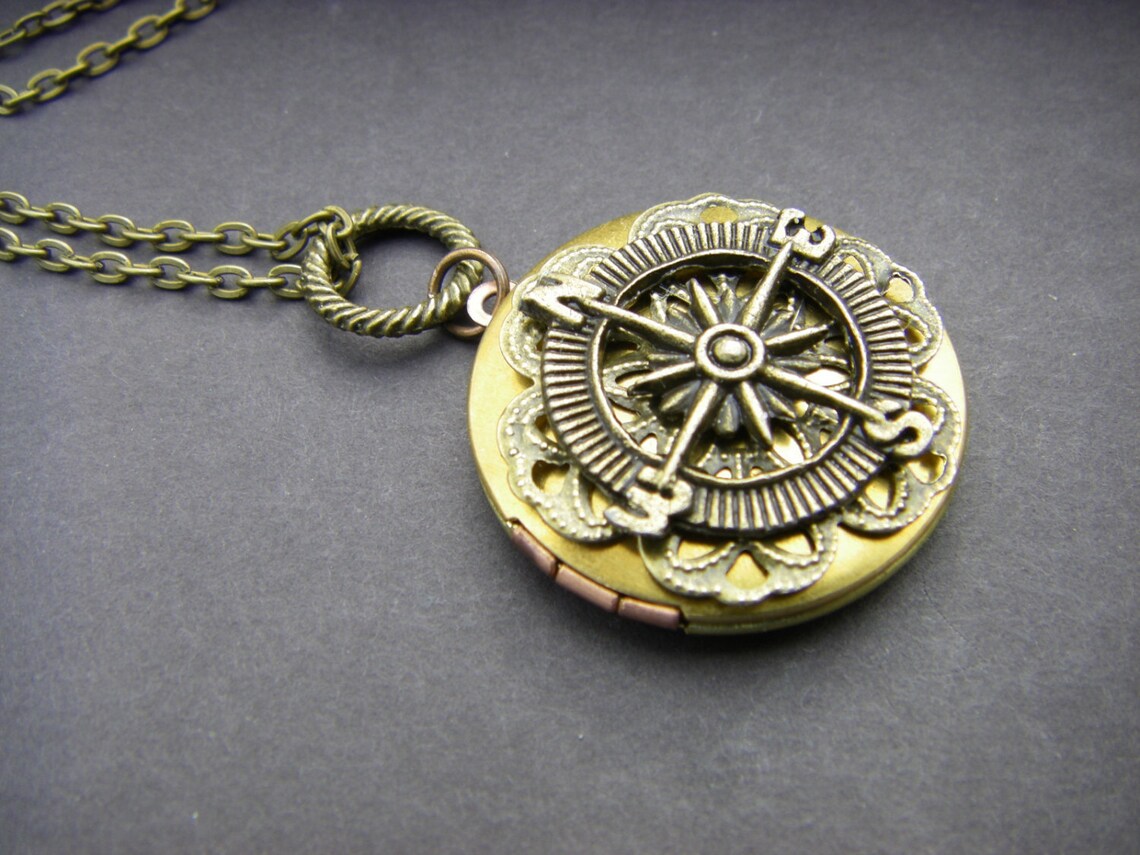 True North Vintage Compass Locket Brass Bronze Wedding Gift | Etsy