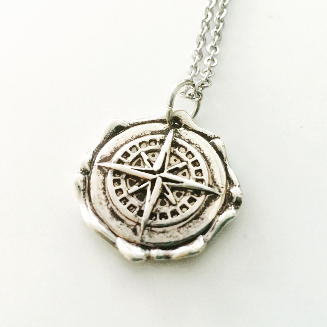 Silver Compass Necklace, Wax Seal Compass, Direction, Wanderlust ...
