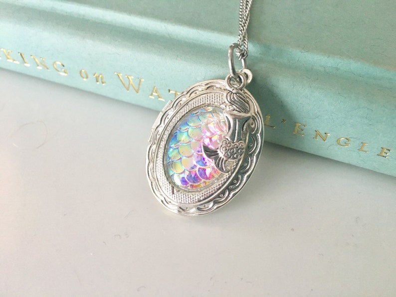 Silver Mermaid Locket Mermaid Necklace Rainbow AB Locket - Etsy