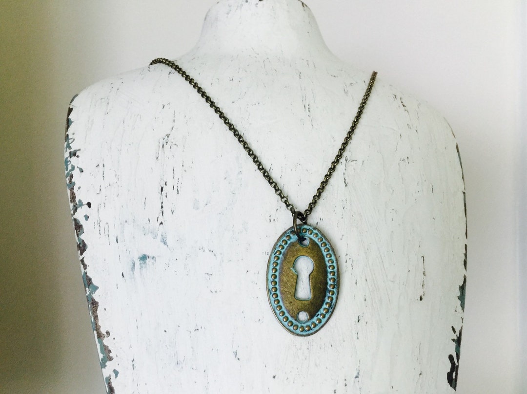 Keyhole Necklace, Patina Keyhole, Oval Escutcheon, Vintage Styke ...