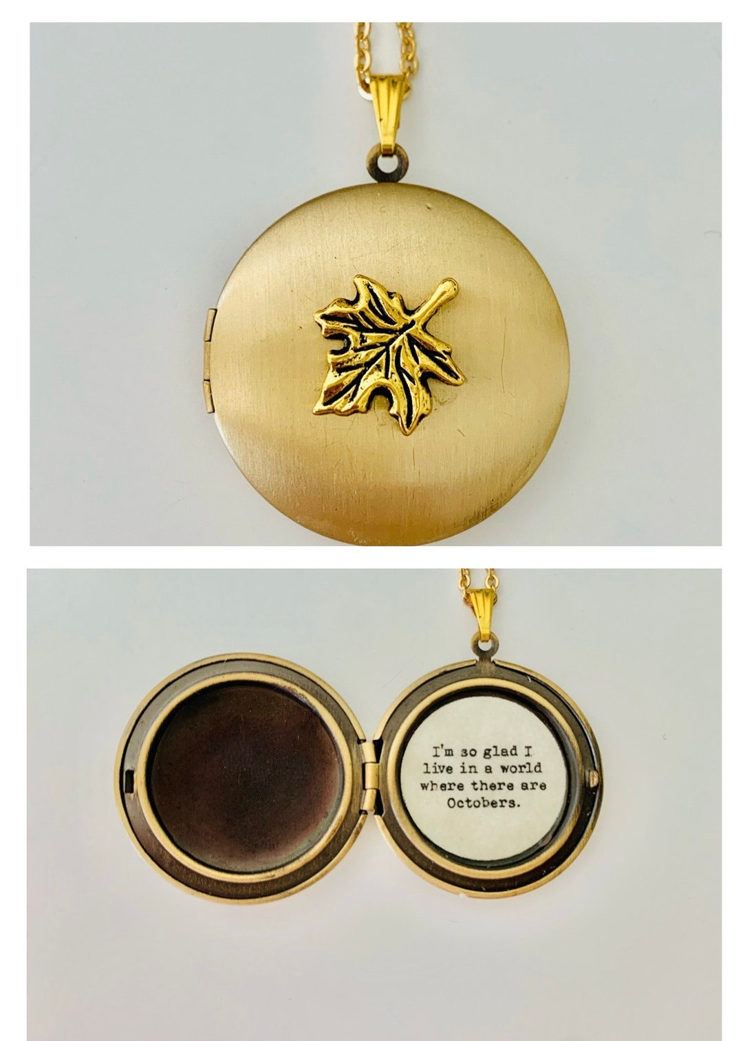 Fall Locket, Maple Leaf Necklace, I'm so Glad I Live in a World Where ...
