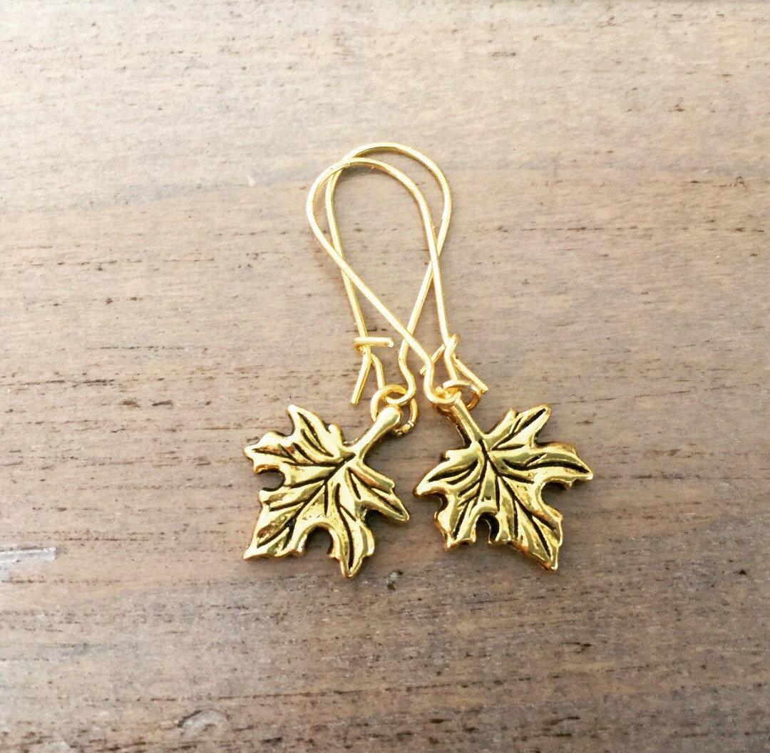 Antique Gold Maple Leaf Earrings, Fall Dangles - Etsy