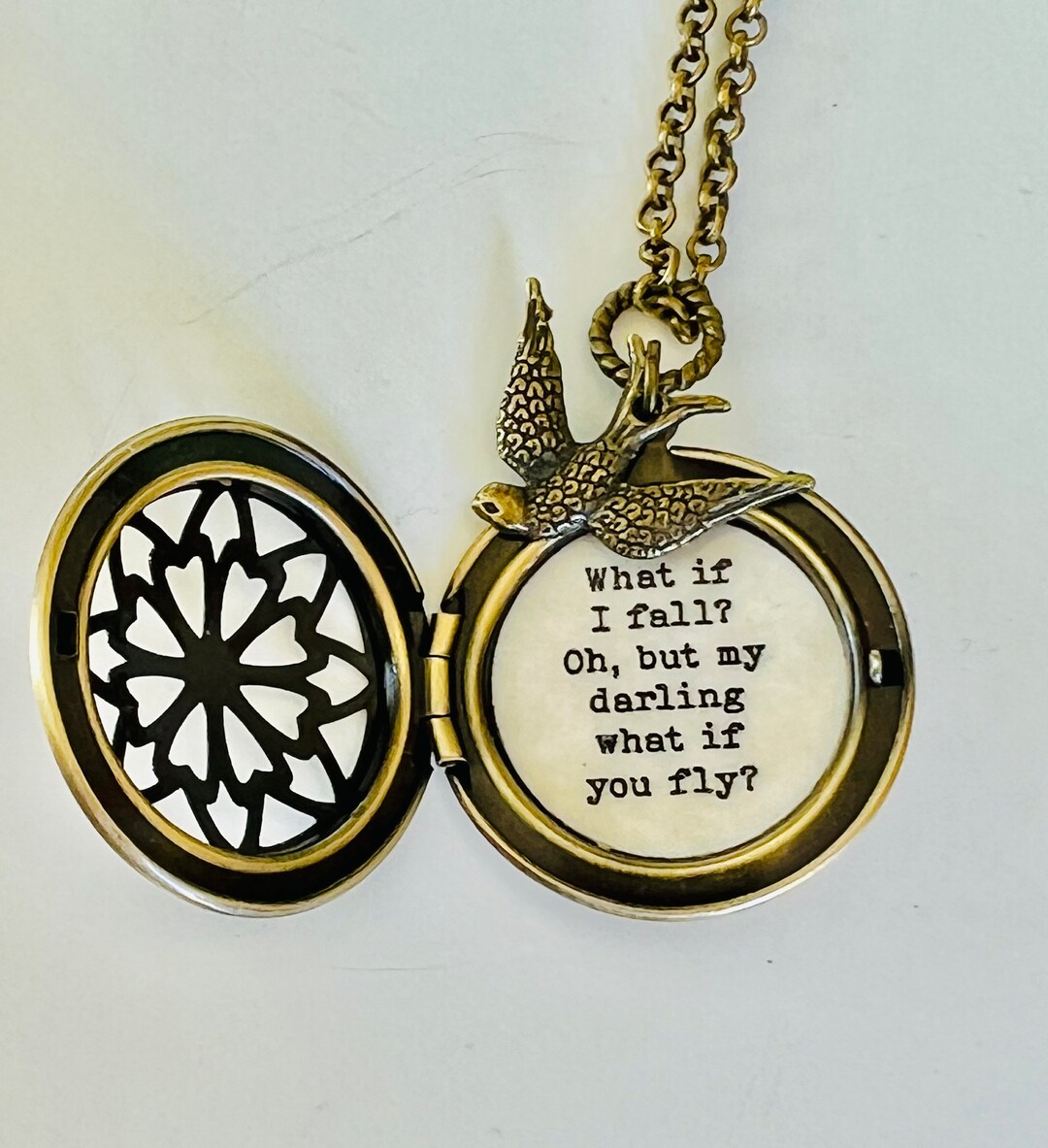 Brass Filigree Locket: Sparrow Bird, Inspirational Quote - Etsy